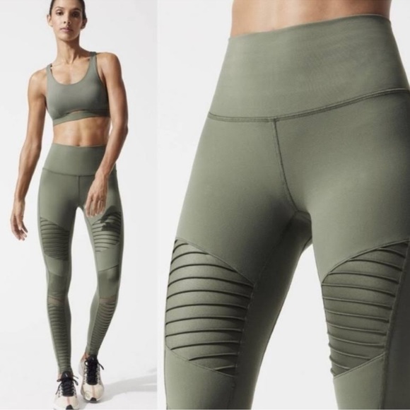 ALO Yoga | Pants & Jumpsuits | Alo Yoga Olive Army Green Moto Leggings | Poshmark